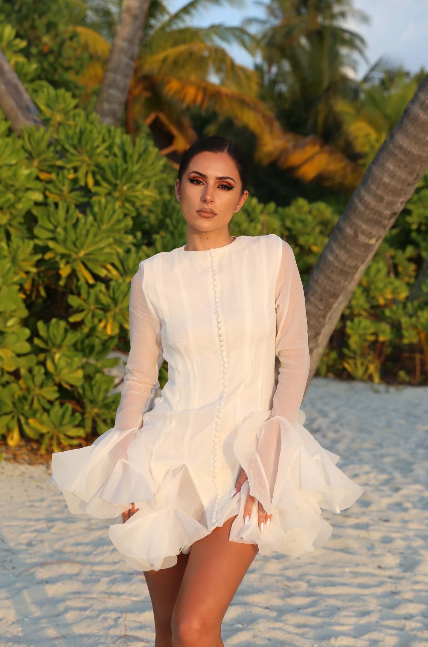 Rochie Mini Alba cu Volane, Swan